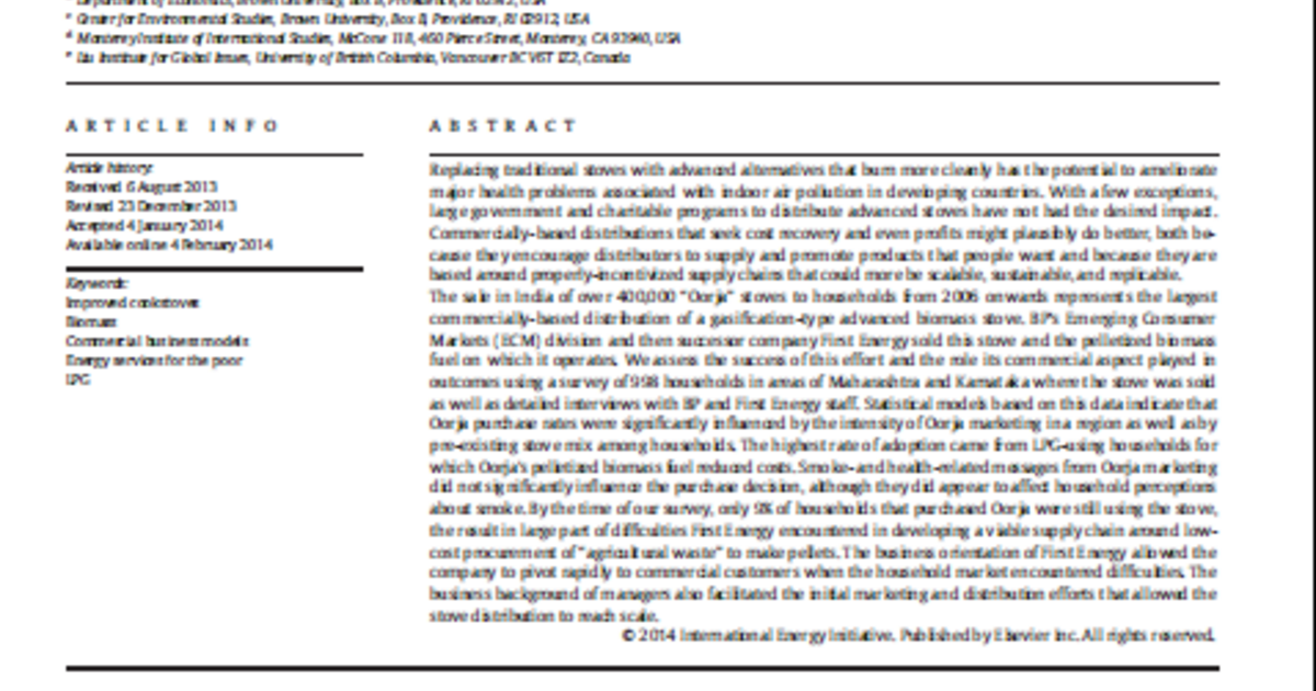 ‘Oorja’ in India: Assessing a large-scale commercial distribution of ...