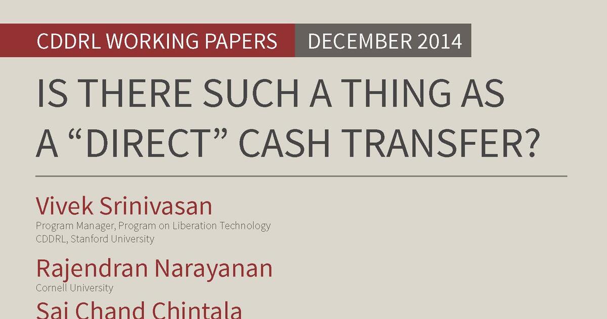 Is There Such A Thing As A "Direct" Cash Transfer? [Dec. 2014] | FSI