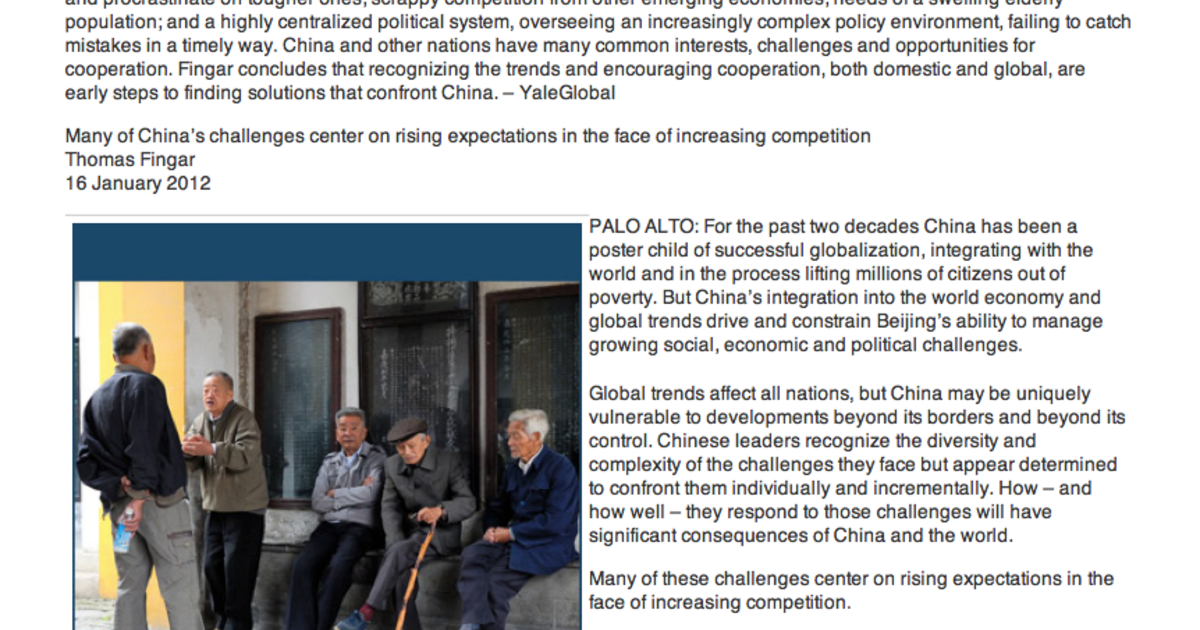 Global Implications of China's Challenges – Part I | FSI